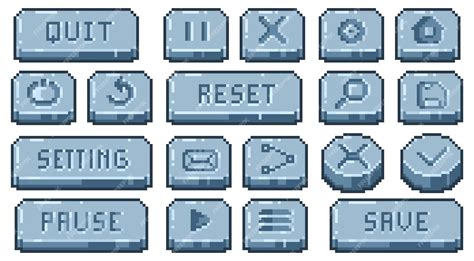 Premium Vector Stone Pixel Buttons Old School Video Game Interface Elements 8 Bit Retro App