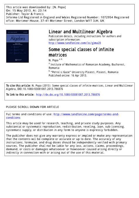 Pdf Some Special Classes Of Infinite Matrices