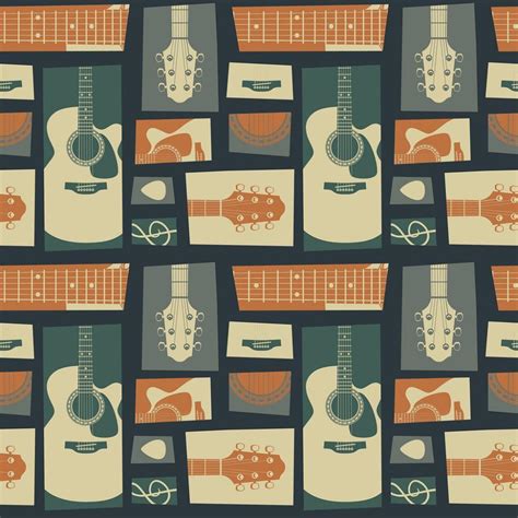 Guitar Collage Fabric Retro