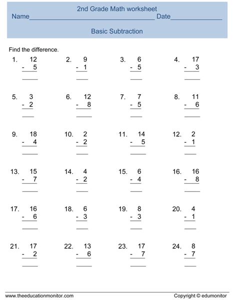 Free Printable Math Worksheets 2nd Grade Subtraction 2nd Grade Math