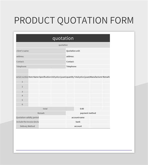Product Quotation Form Excel Template And Google Sheets File For Free Download Slidesdocs