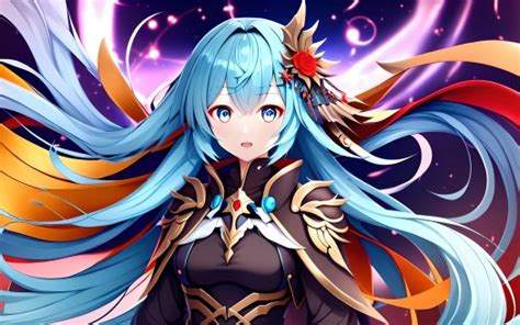 Blue Long Hair Eyes Black Dress Beauty Queen Anime Girl Purple