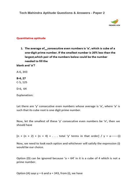 Tech Mahindra Aptitude Questions Answers Paper 2 Pdf Elementary