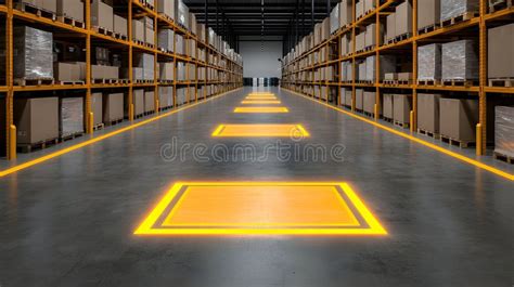 Efficient Warehouse Layout With Brightly Lit Pathways For Easy