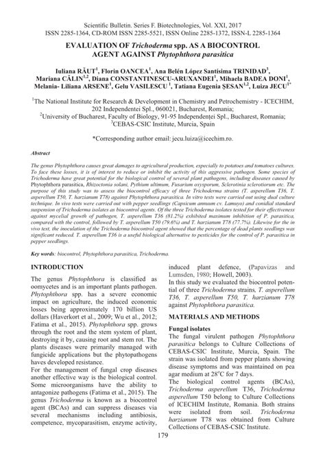 Pdf Evaluation Of Trichoderma Spp As A Biocontrol Agent Against Phytophthora Parasitica