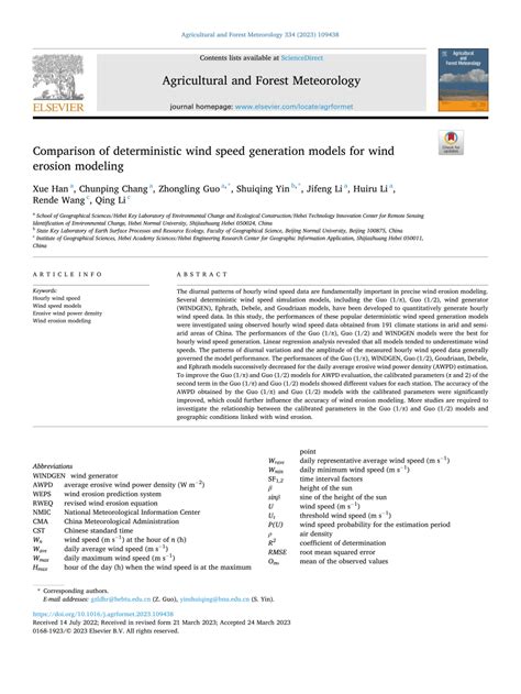 Pdf Comparison Of Deterministic Wind Speed Generation Models For Wind Erosion Modeling