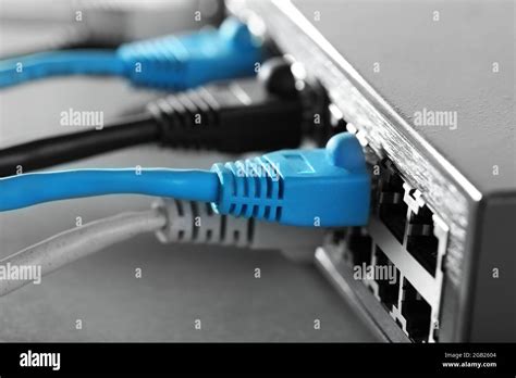 Ethernet Cables Connected To Network Switch Close Up Stock Photo Alamy