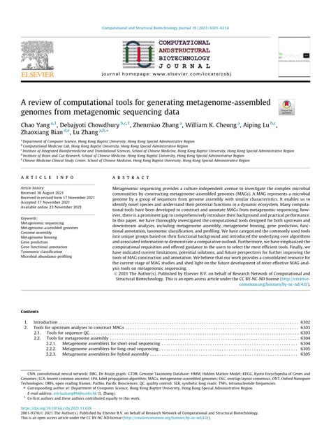 pdf a review of computational tools for generating metagenome