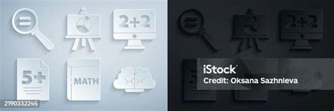 단어 수학 방정식 솔루션 시험 시험지 인간의 두뇌 칠판 다이어그램 및 계산 아이콘으로 책을 설정합니다 벡터 3차원 형태에 대한 스톡 벡터 아트 및 기타 이미지 Istock