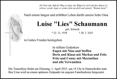 Traueranzeigen Von Luise Schaumann Trauerflzde