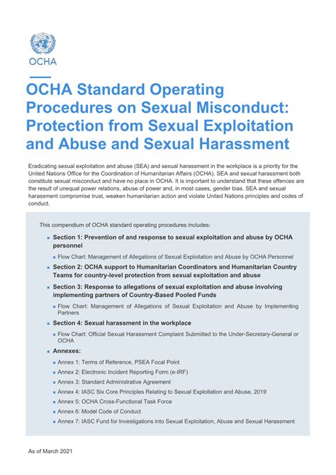 Ocha Standard Operating Procedures On Sexual Misconduct Protection From Sexual Exploitation And