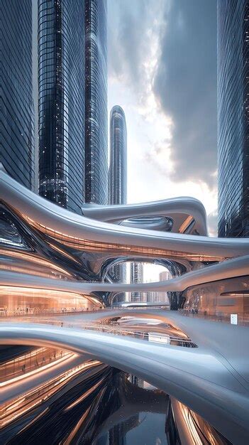 futuristic cityscape with sleek architecture and dynamic structures