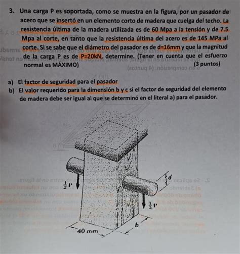Solved Una Carga P Es Soportada Como Se Muestra En La