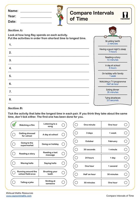 Compare Intervals Of Time Worksheet Key Stage 1 Pdf Measurement