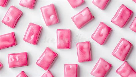 Tasty Pink Chewing Gums On White Top View Stock Illustration