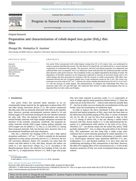 Pdf Preparation And Characterization Of Cobalt Doped Iron Pyrite Fes2 Thin Films