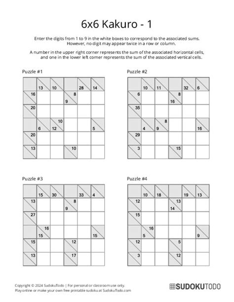 Kakuro Puzzles Printable