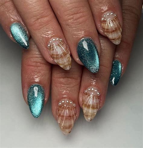 Sea Shell Cat Eye Nail Custom Press On Nails Hand Made Press On Nails