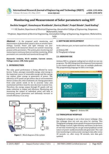 Irjet Monitoring And Measurement Of Solar Parameters Using Iot Pdf