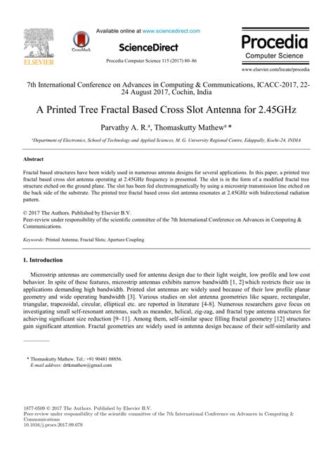 Pdf A Printed Tree Fractal Based Cross Slot Antenna For 245ghz