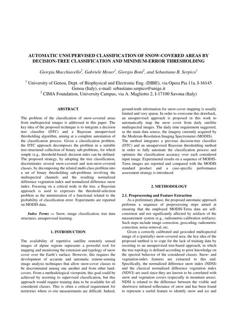 Pdf Automatic Unsupervised Classification Of Snow Covered Areas By Decision Tree