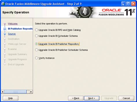 A Oracle Business Intelligence Upgrade Assistant Screens