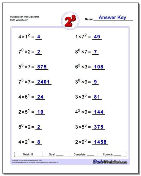 Adding Subtracting Multiplying And Dividing Exponents Worksheet