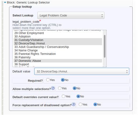 Generic Lookup Selector Block Legalserver Help