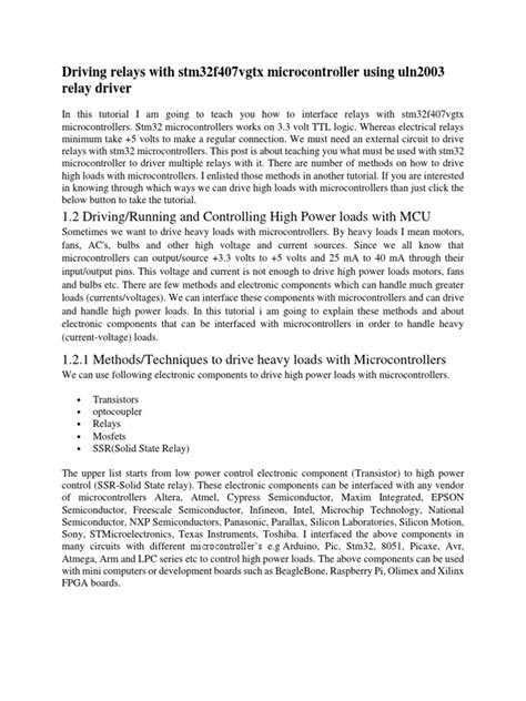 Driving Relays With Stm32f407vgtx Microcontroller Using Uln2003 Relay Driver Pdf Relay