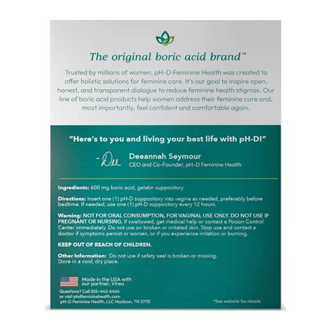 Ph D Feminine Health Boric Acid Vaginal Suppositorie 24 Ct