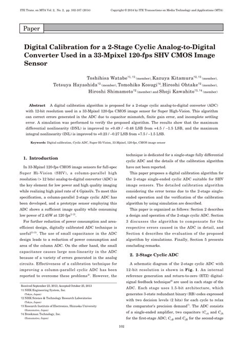 Pdf Digital Calibration For A 2 Stage Cyclic Analog To Digital Converter Used In A 33 Mpixel