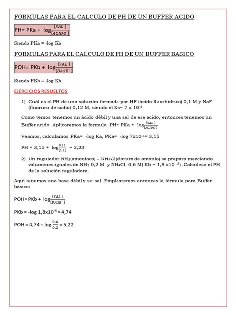 PH Buffer Formulas y Ejerciciosd Resueltos | PDF