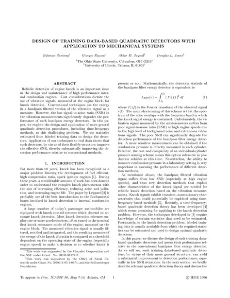 Pdf Design Of Training Data Based Quadratic Detectors With