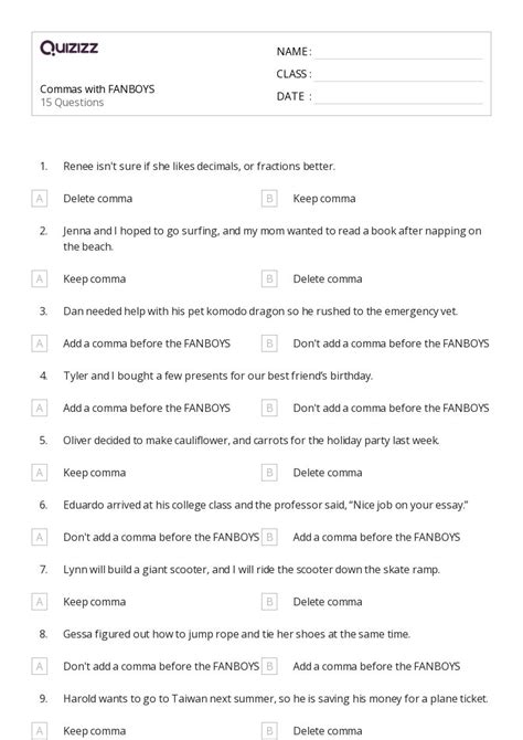 50 Commas With Nonrestrictive Elements Worksheets For 7th Class On Quizizz Free And Printable