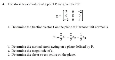 Solved 4 The Stress Tensor Values At A Point P Are Given