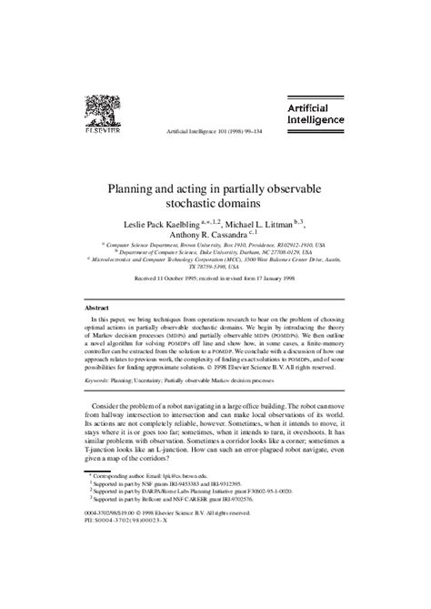 Pdf Planning And Acting In Partially Observable Stochastic Domains