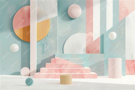 Premium Photo Abstract Design Featuring Geometric Shapes And Pastel Colors Creating A Visually