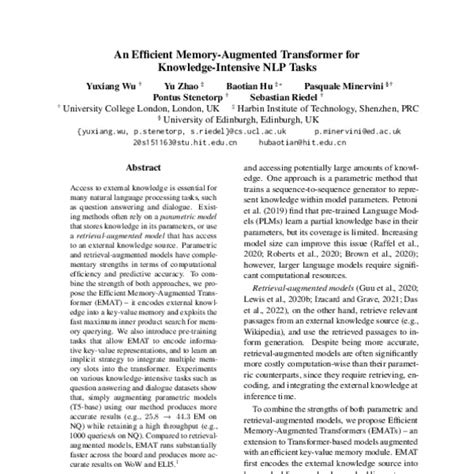 An Efficient Memory Augmented Transformer For Knowledge Intensive Nlp