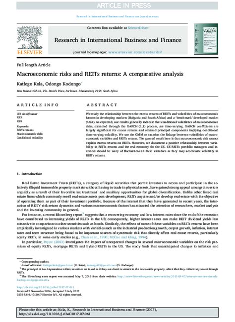 Pdf Macroeconomic Risks And Reits Returns A Comparative Analysis