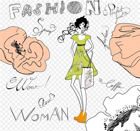 时尚女郎简笔画矢量素材 Png图片素材下载 图片编号8296301 Png素材网
