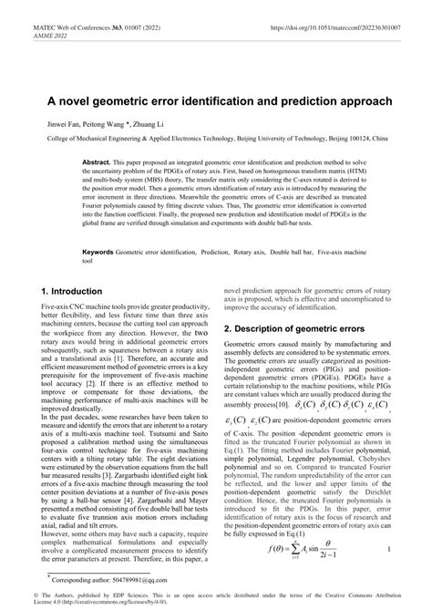Pdf A Novel Geometric Error Identification And Prediction Approach