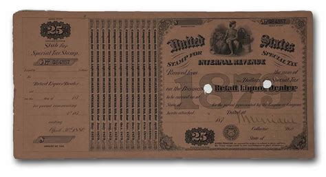 Mus063 1879 2500 Retail Liquor Dealer Special Tax Stamp Brown