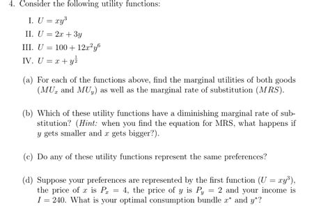 solved 4 consider the following utility functions i u