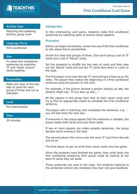 First Conditional Card Game Pdf