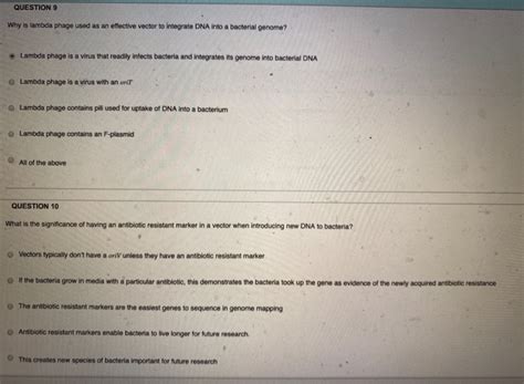 Solved Question 9 Why Is Lambda Phage Used As An Effective