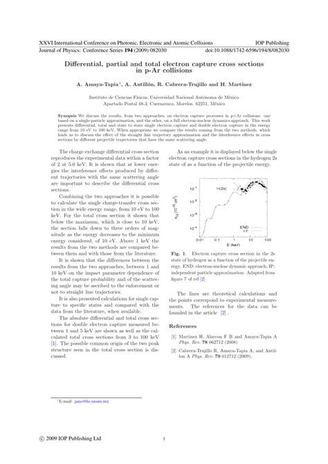 Pdf Differential Partial And Total Electron Capture Cross Sections