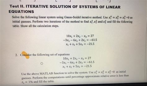 Solved Test Ii Iterative Solution Of Systems Of Linear