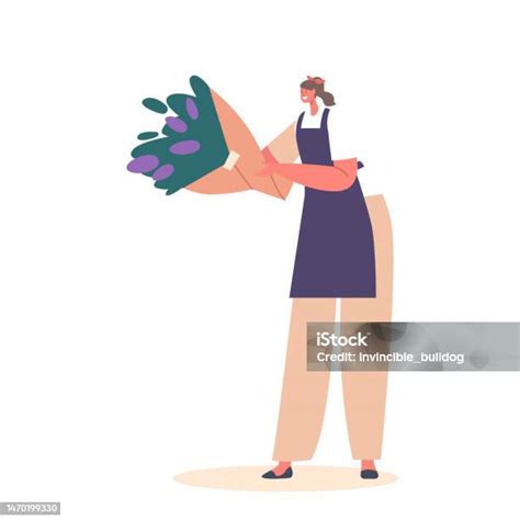 플로리스트 또는 꽃 디자이너 여성 캐릭터가 고객을 위해 꽃다발을 준비합니다 창조적 인 직업 화훼 사업 계산대에 대한 스톡 벡터 아트 및 기타 이미지 Istock