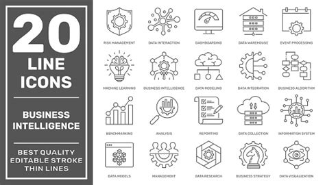 비즈니스 인텔리전스 및 비즈니스 관리와 관련된 아이콘 집합입니다 편집 가능한 획 혁신 개념에 대한 스톡 벡터 아트 및 기타 이미지 Istock