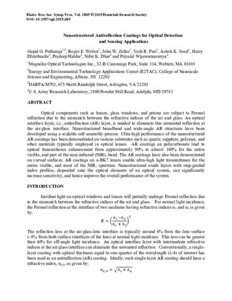 Pdf Nanostructured Antireflection Coatings For Optical Detection And